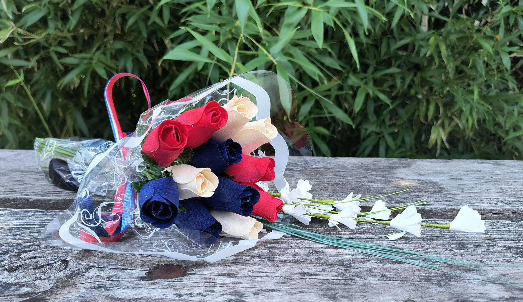 Patriotic Holiday Wooden Rose Bouquet RED, WHITE, and BLUE – The ...