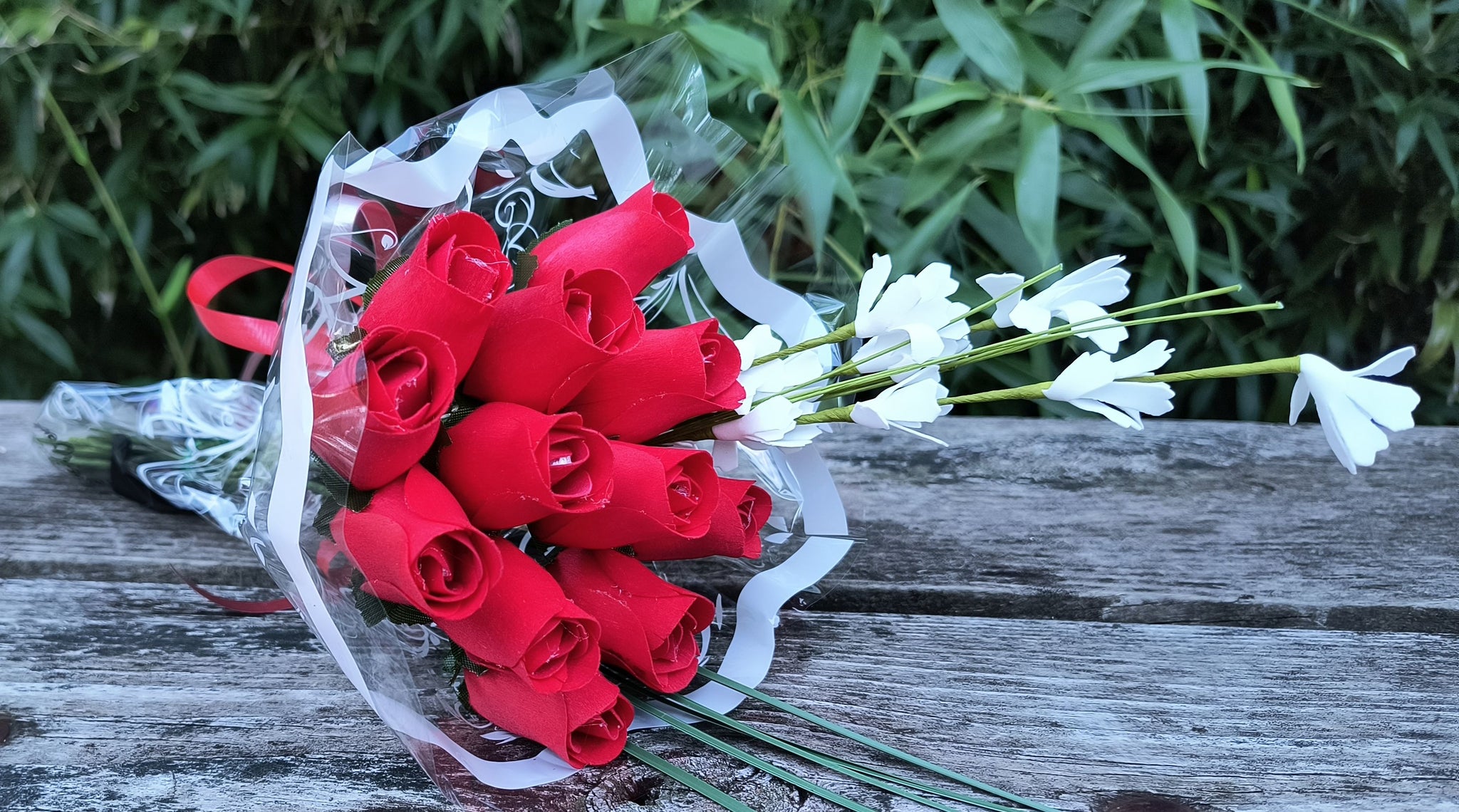 All Red Wooden Rose Flower Bouquet Valentine's Day – The Original ...