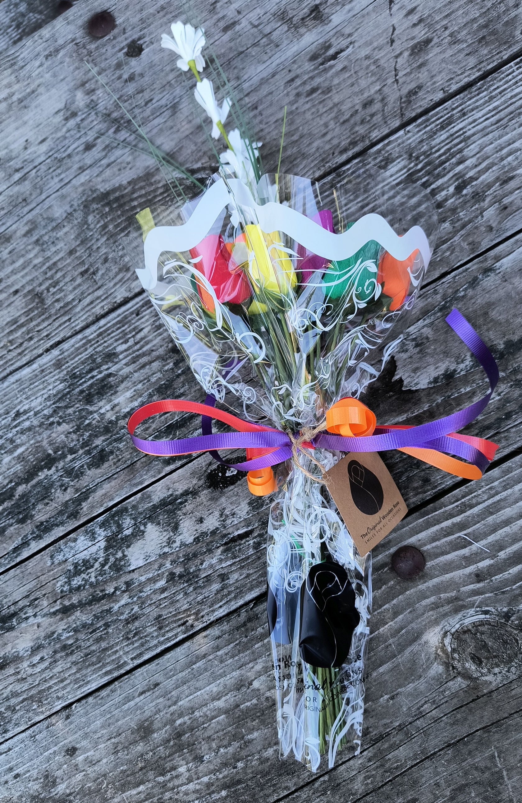 Autism Awareness Wooden Rose Bouquet – Rainbow – The Original Wooden Rose