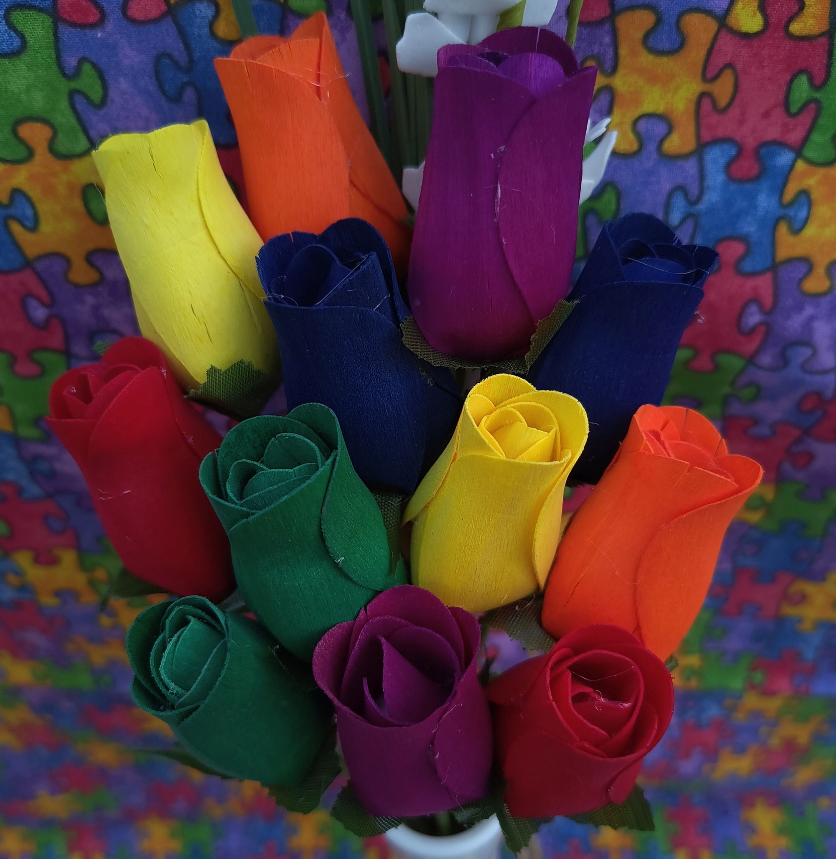Autism Awareness Wooden Rose Bouquet – Rainbow – The Original Wooden Rose