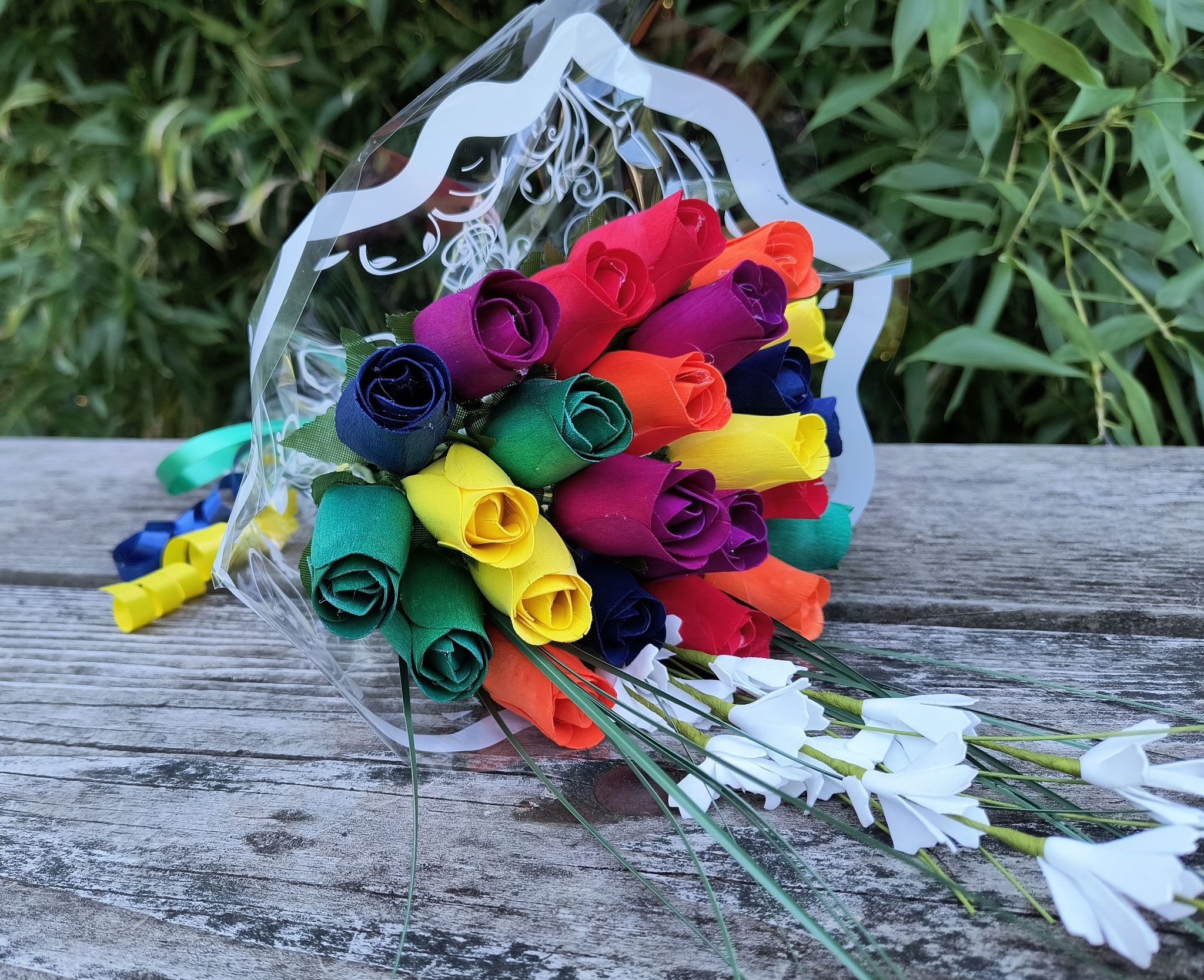 Gay Pride Rainbow of Wooden Roses Flower Bouquet – The Original Wooden Rose