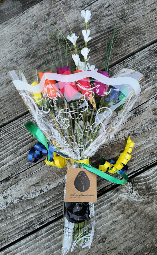 Autism Aware Rainbow of Wooden Roses Flower Bouquet – The Original ...