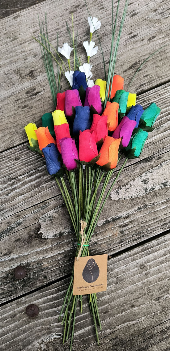 Autism Awareness Wooden Rose Bouquet – Rainbow – The Original Wooden Rose