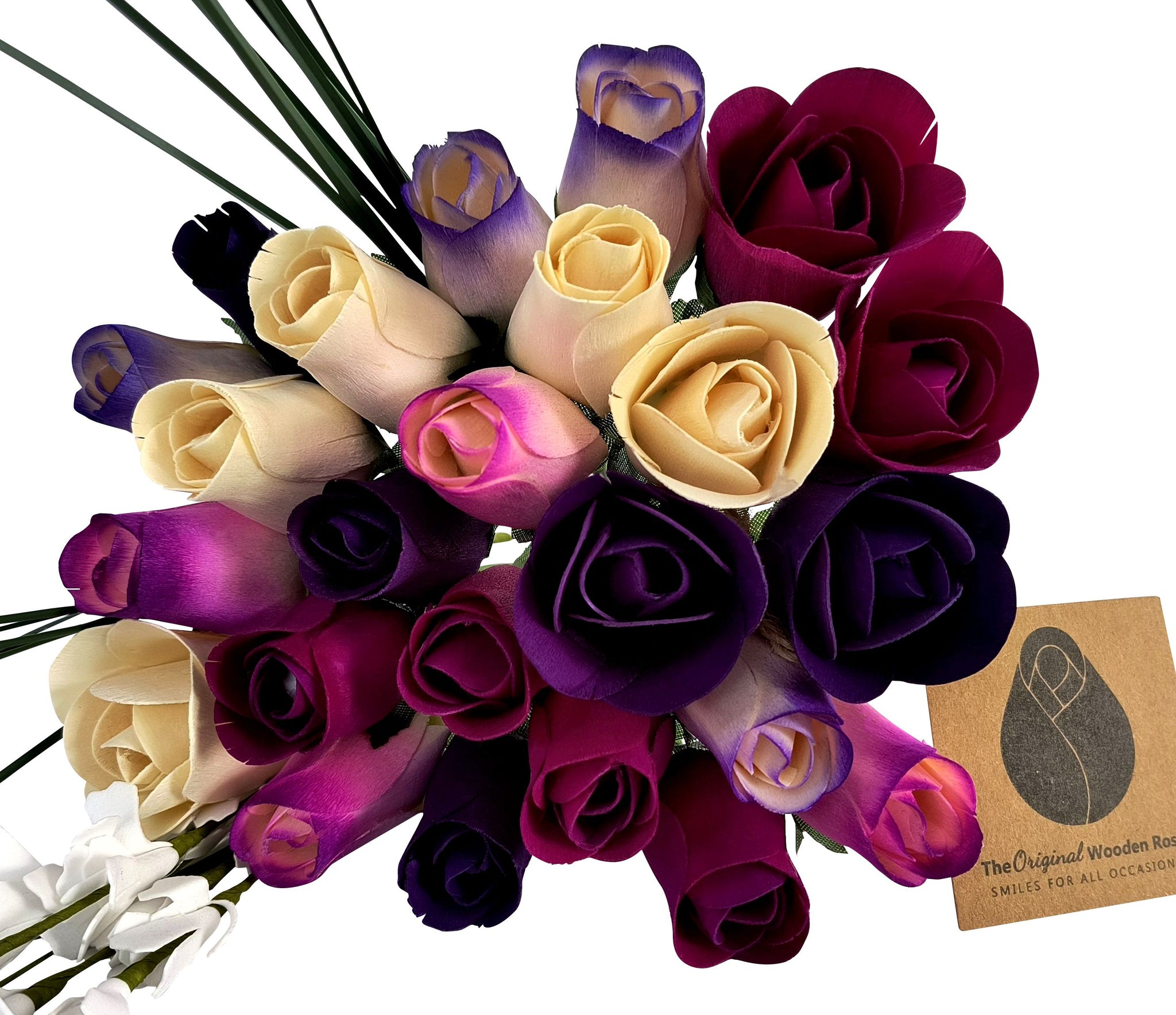 Deluxe Purple Dreams Wooden Rose Bouquet – Purples & White – The ...