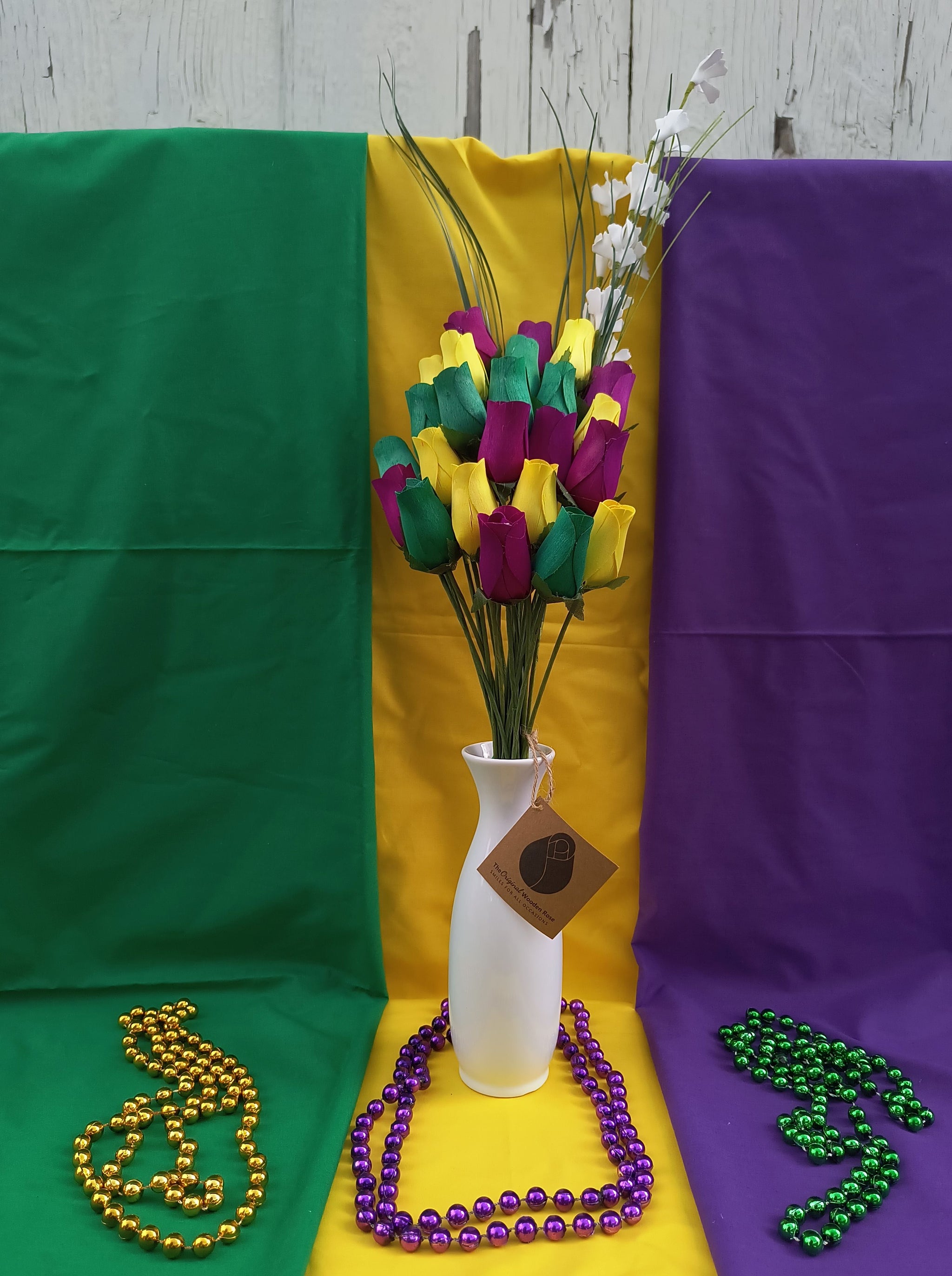 Mardi Gras Wooden Rose Flower Bouquet – The Original Wooden Rose