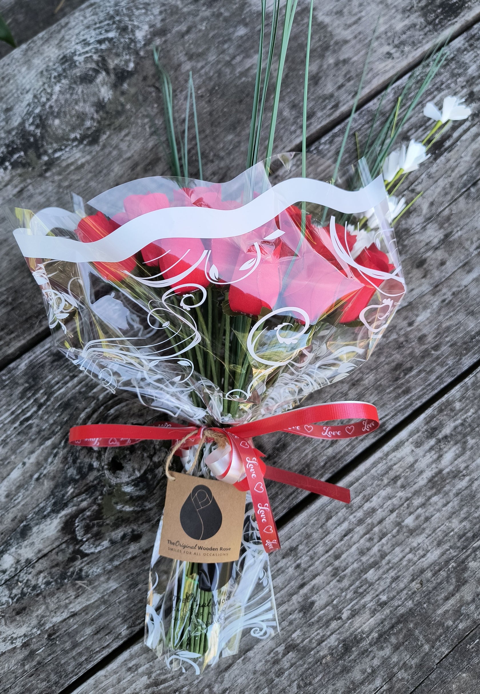 All Red Wooden Rose Flower Bouquet Valentine's Day – The Original ...