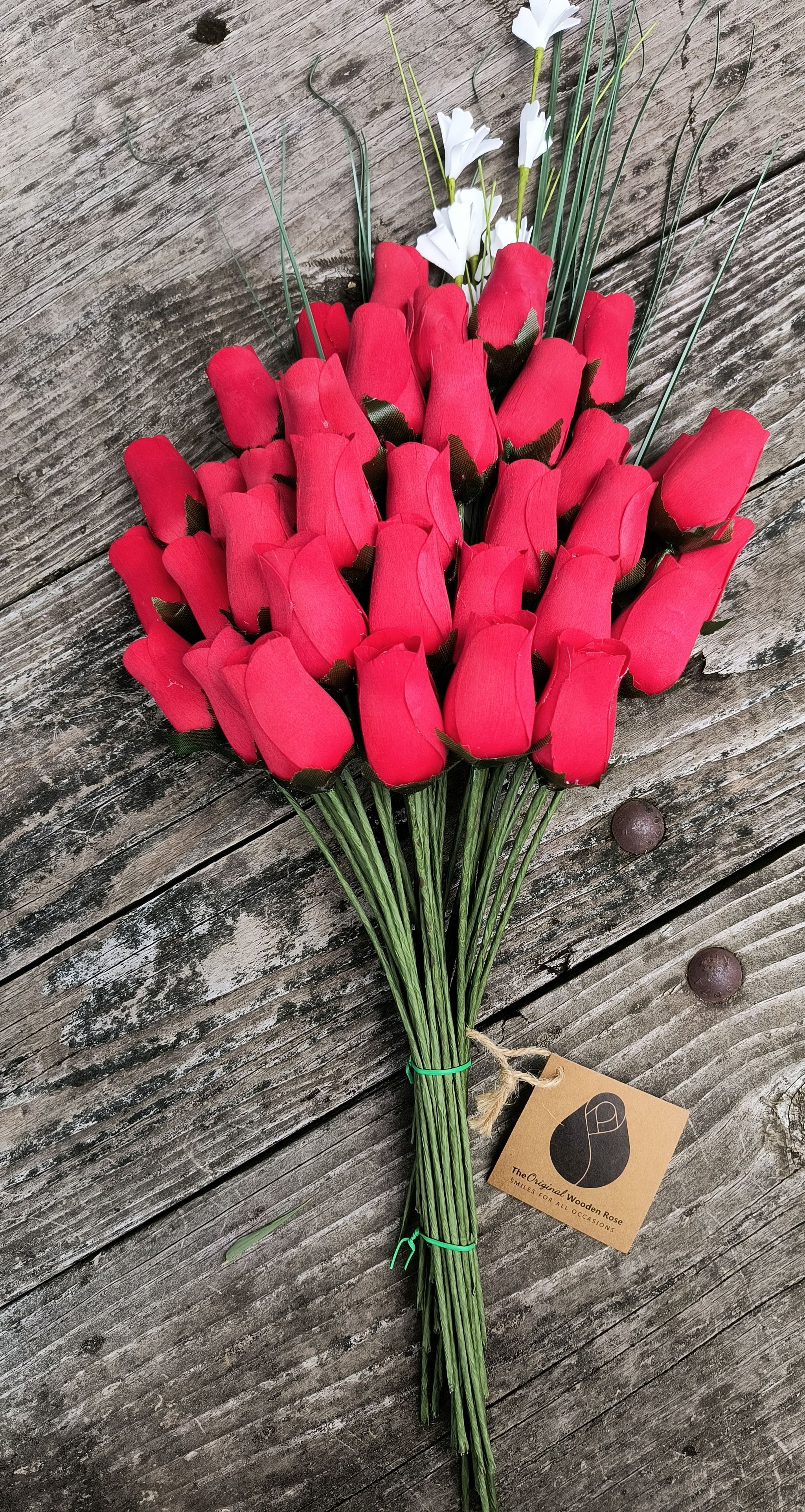 All Red Wooden Rose Flower Bouquet Valentine's Day – The Original ...