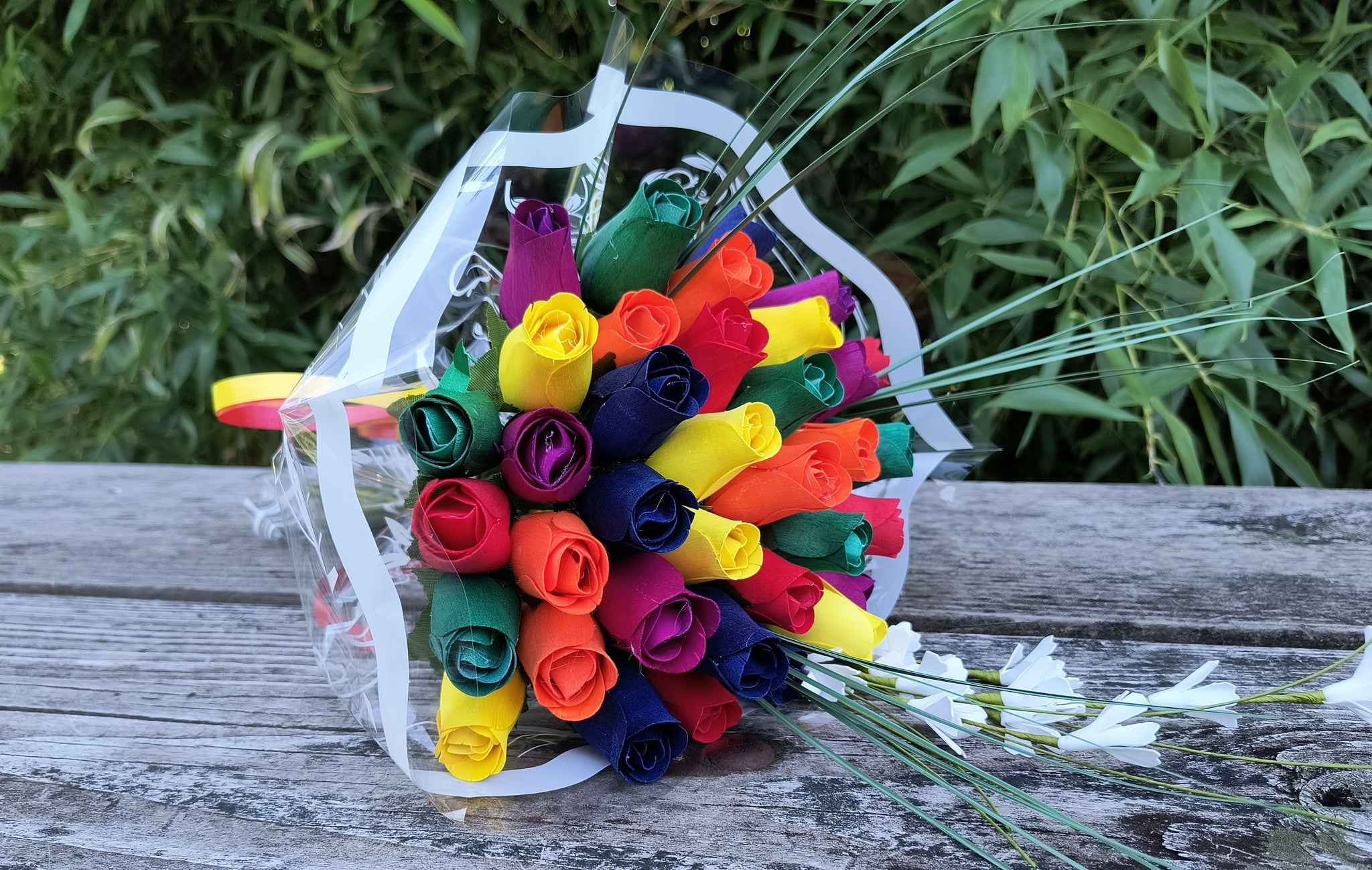 Autism Awareness Wooden Rose Bouquet – Rainbow – The Original Wooden Rose