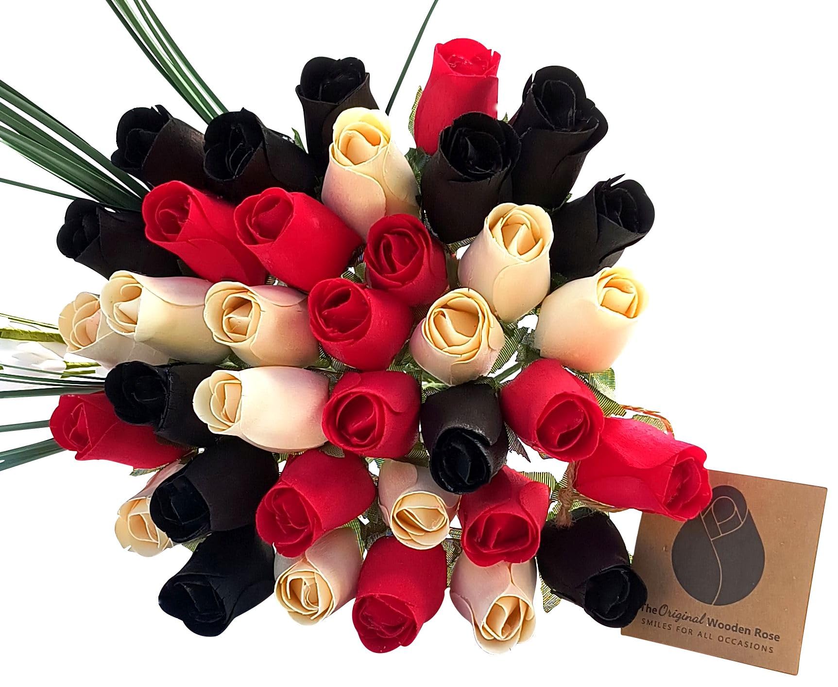 The Original Wooden Rose, Red, Black and White Wooden Rose Bouquet (3