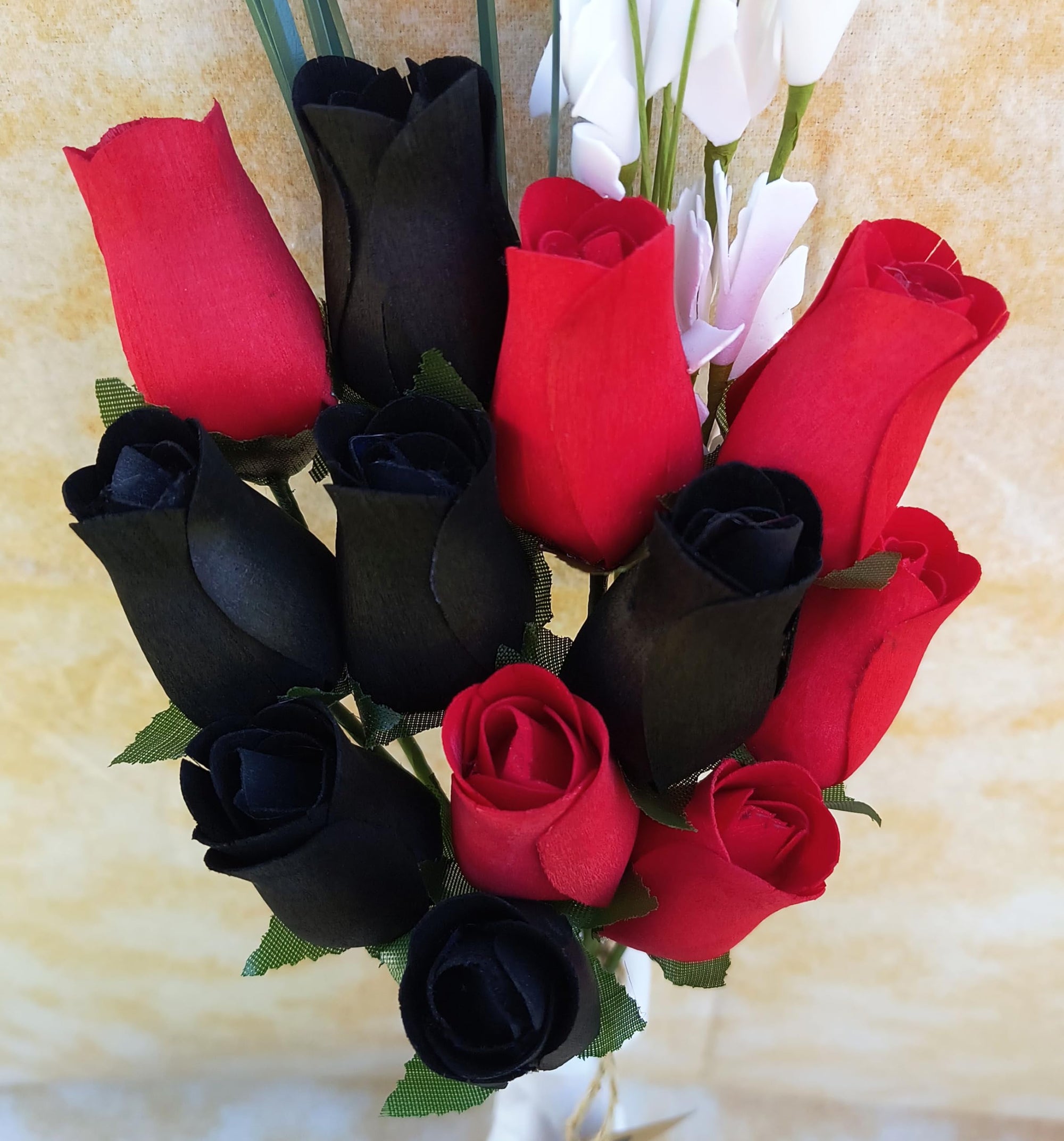 The Original Wooden Rose Black and Red Wooden Rose Bouquet (1 Dozen)