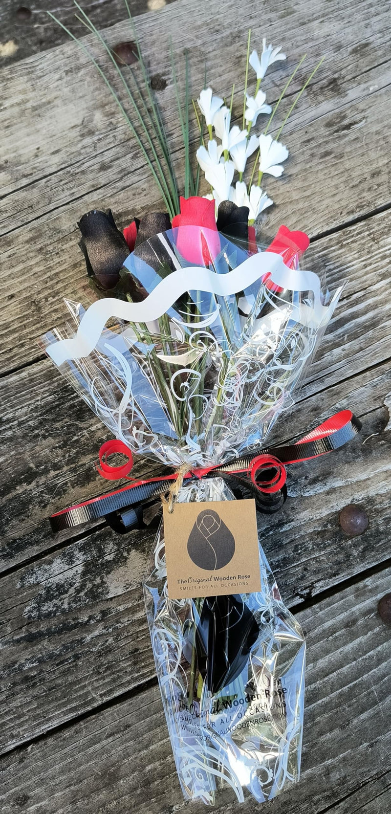 The Original Wooden Rose Black and Red Wooden Rose Bouquet (1 Dozen)