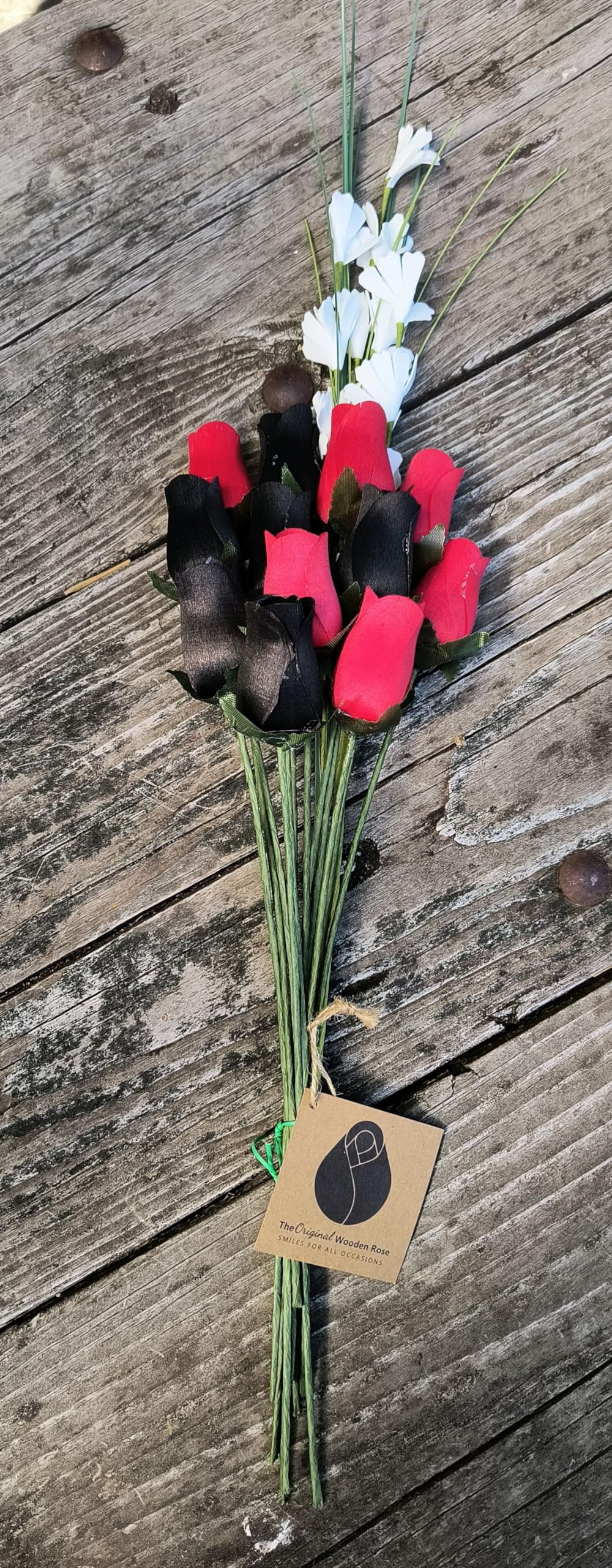 The Original Wooden Rose Black and Red Wooden Rose Bouquet (1 Dozen)