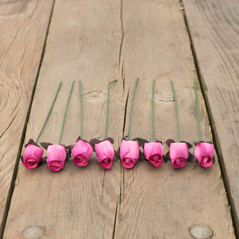 Pink/Burgundy Closed Bud Roses 8-Pack - The Original Wooden Rose