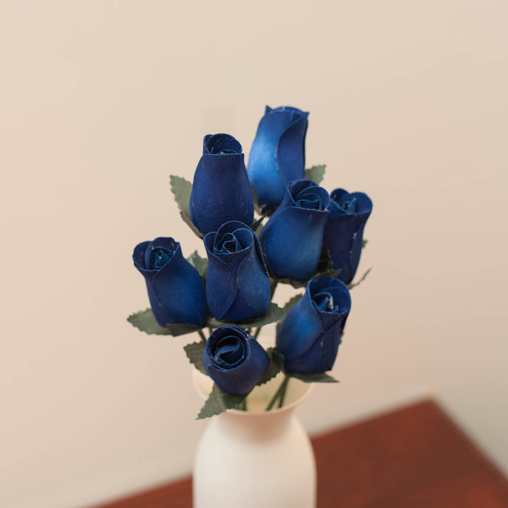 Navy Blue Closed Bud Roses 8-Pack – The Original Wooden Rose