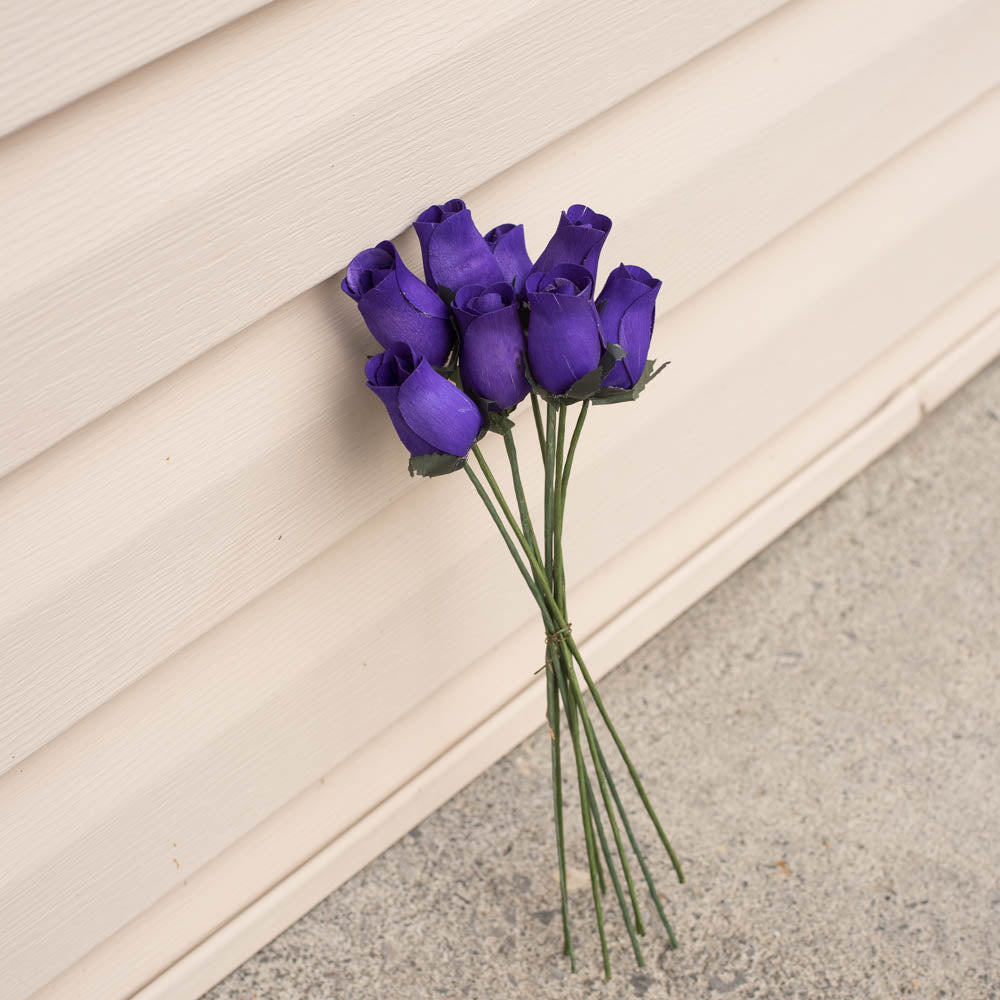 Dark Purple Closed Bud Roses 8-Pack - The Original Wooden Rose